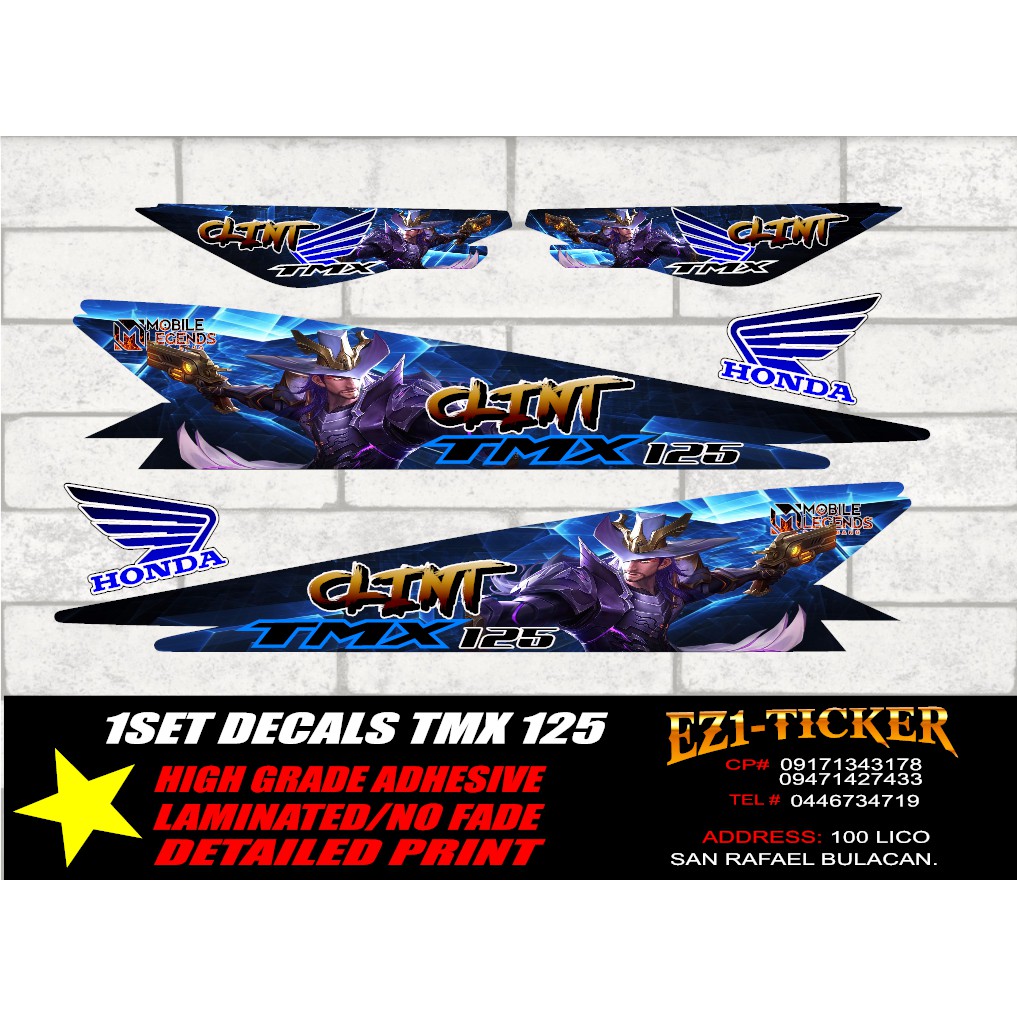 CLINT MOBILE LEGENDS TMX125 DECALS Sticker with 3years warranty *fade ...
