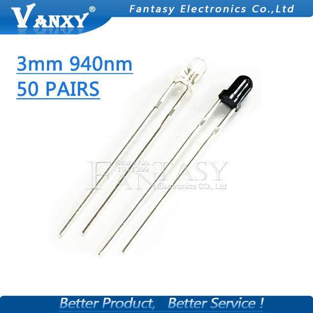 50pairs 3mm 940nm LEDs infrared emitter and IR receiver diodes EACH ...