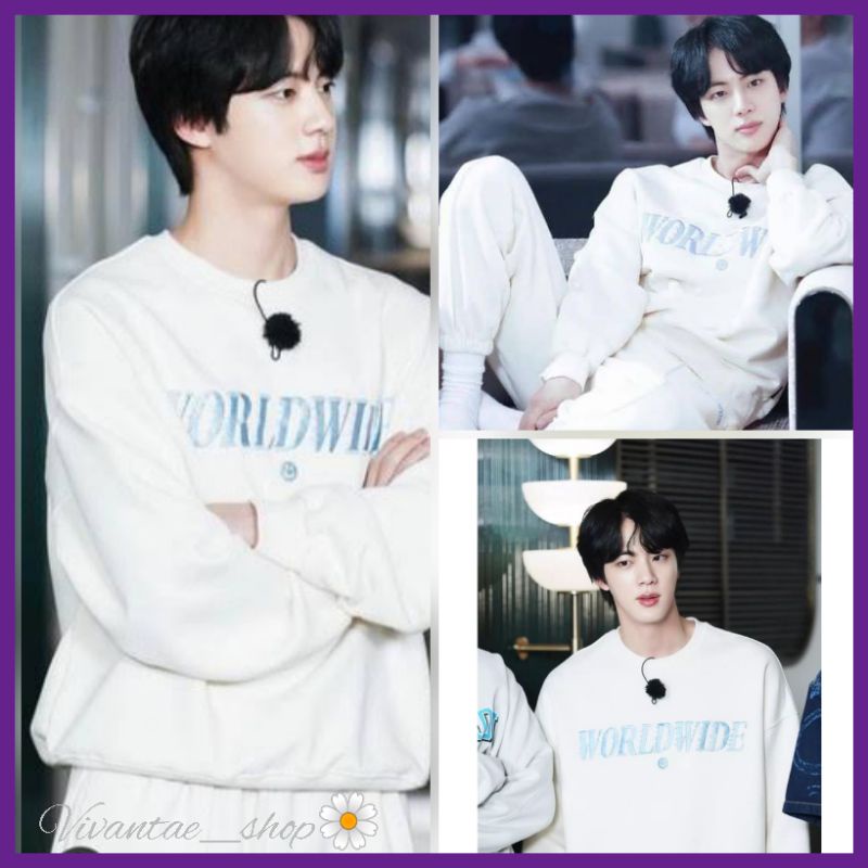 PUTIH HITAM Basic SWEATER "WORLDWIDE" RUN BTS JIN KIM Tiedye BANGTAN ...