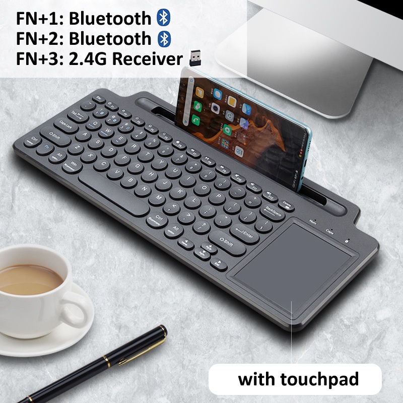 Dual Mode Bluetooth 2.4G WirelessKeyboard With Touchpad Silent Keyboard with Numeric Keypad for ...