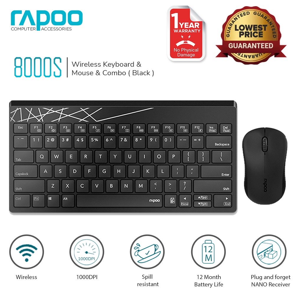 Rapoo 8000S 2.4GHz Wireless Keyboard and Mouse Set Slim And Portable ...