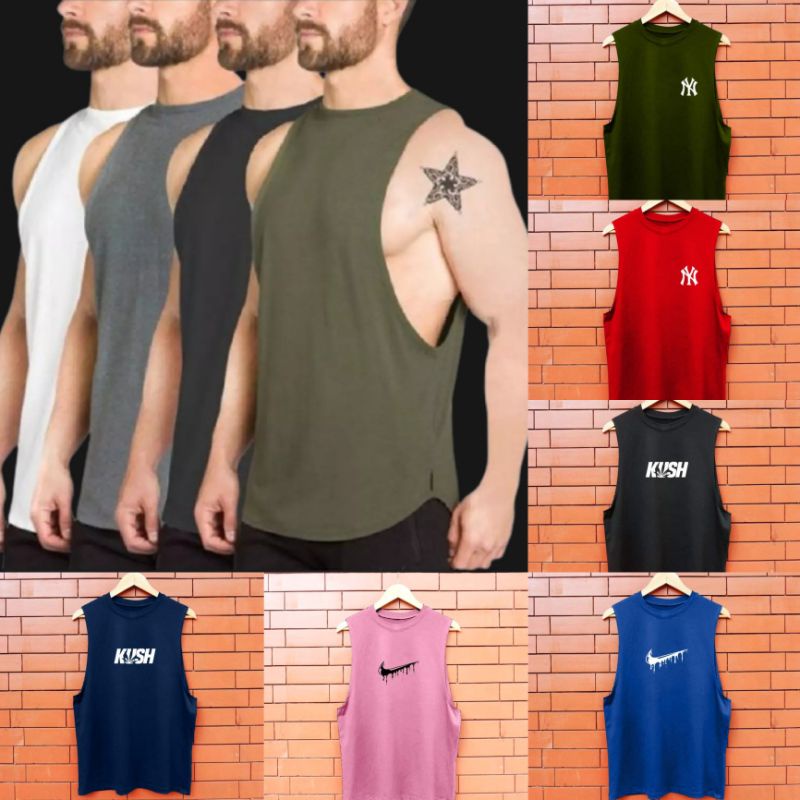 Drifit Muscle Tee Fit Sando Top Tank Stretchable Gym Cotton Spandex For ...