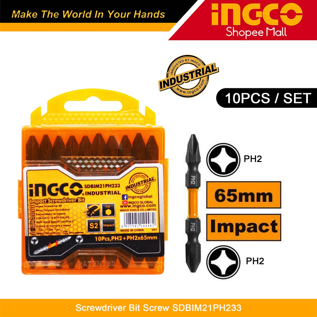 Ingco 10Pcs Impact Screwdriver Bit Screw Ph2+Ph2 65MM Set SDBIM21PH233 IHT | Shopee Philippines