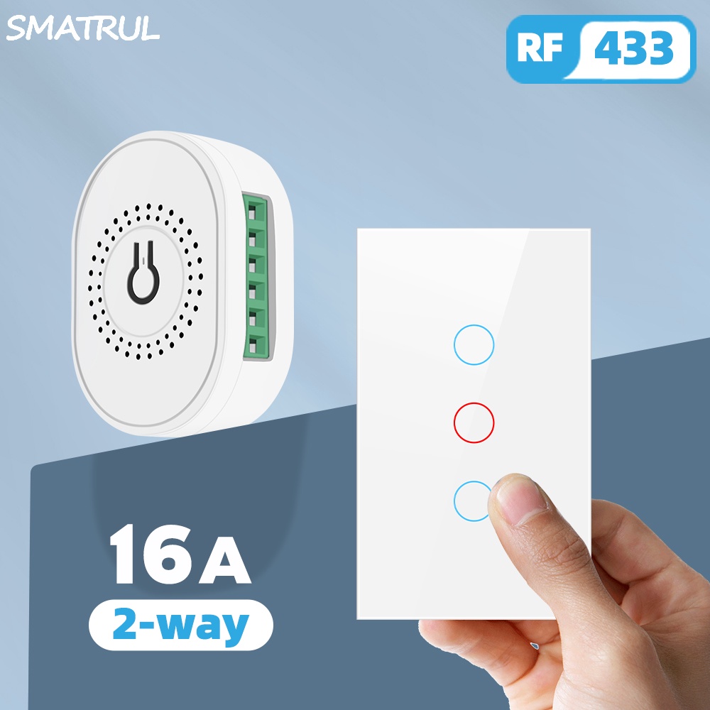 SMATRUL Us 16a 2 Way Touch Wireless Switch Light Wall Rf 433mhz Remote ...