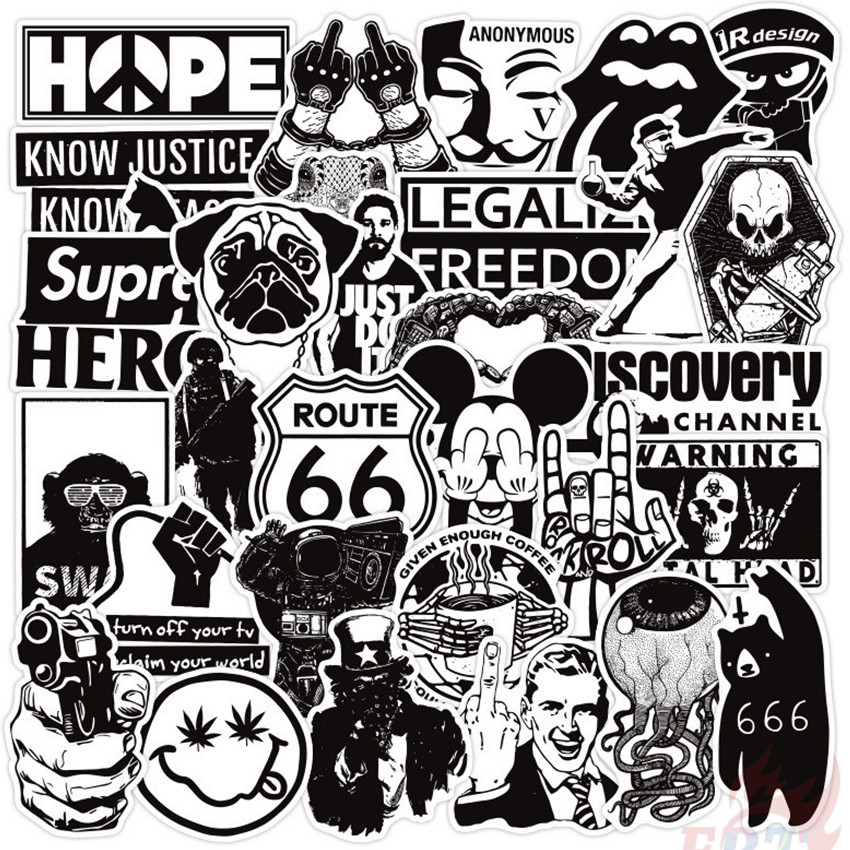100Pcs/Set Classical Black & White Mixed Graffiti Stickers Waterproof ...