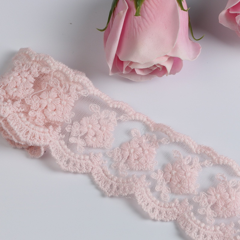 （1 Meter ）Pink Pure Cotton Handmade Net Flower Embroidery Lace Trim ...