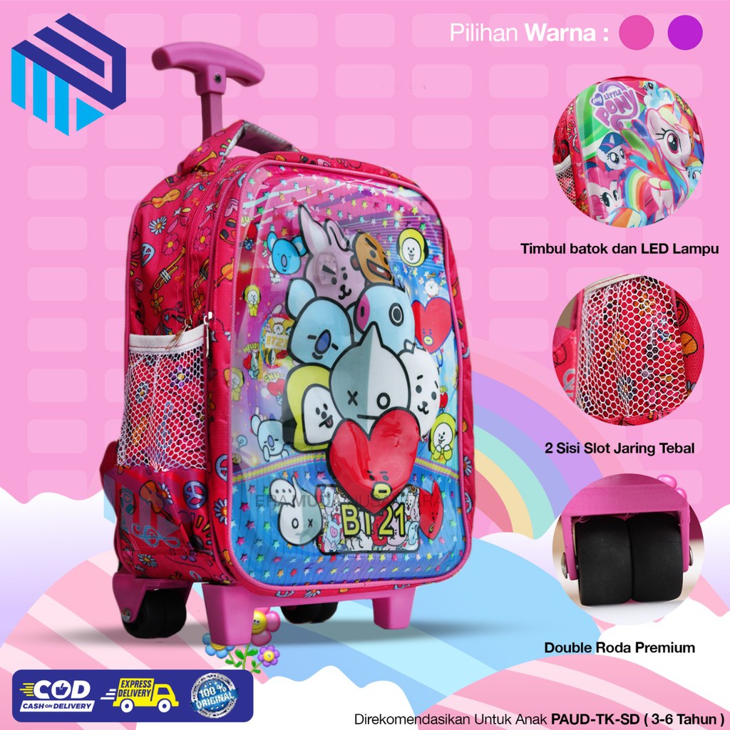Push Trolley Suitcase Bag for Kids PAUD TK & SD 13 Inch Multi Pattern ...