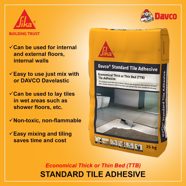 Sika Davco Standard Tile Adhesive 25KG Ceramic Tiles Quarry Interior ...