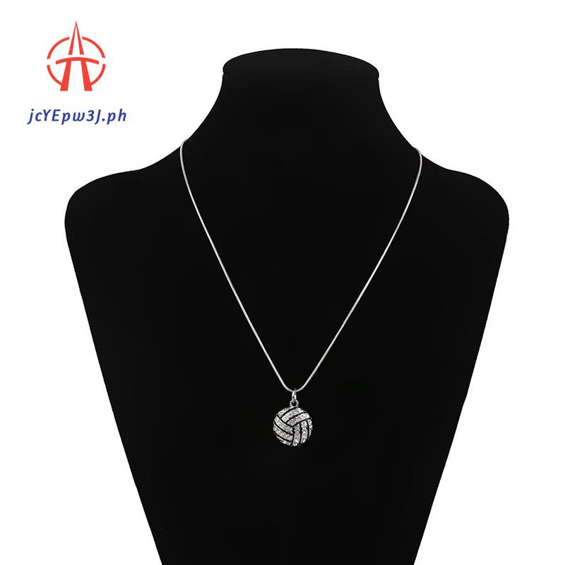 Alloy Rhinestone Volleyball Snake chain Pendant Necklace Black Sier ...