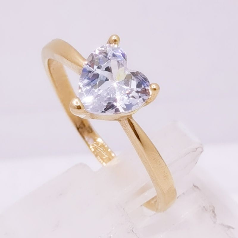 STRS-024 Stainless steel gold cubic zirconia heart shape stone ...