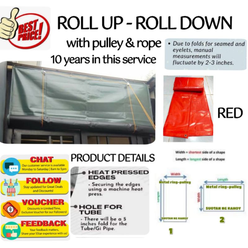(6ft x 8ft ) ROLL UP/ROLL DOWN WITH PULLEY SET UP TRAPAL LONA TARPAULIN ...