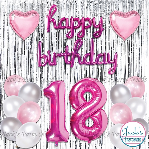 Pink Silver Happy 18th Birthday Decoration Cursive happy birthday foil ...