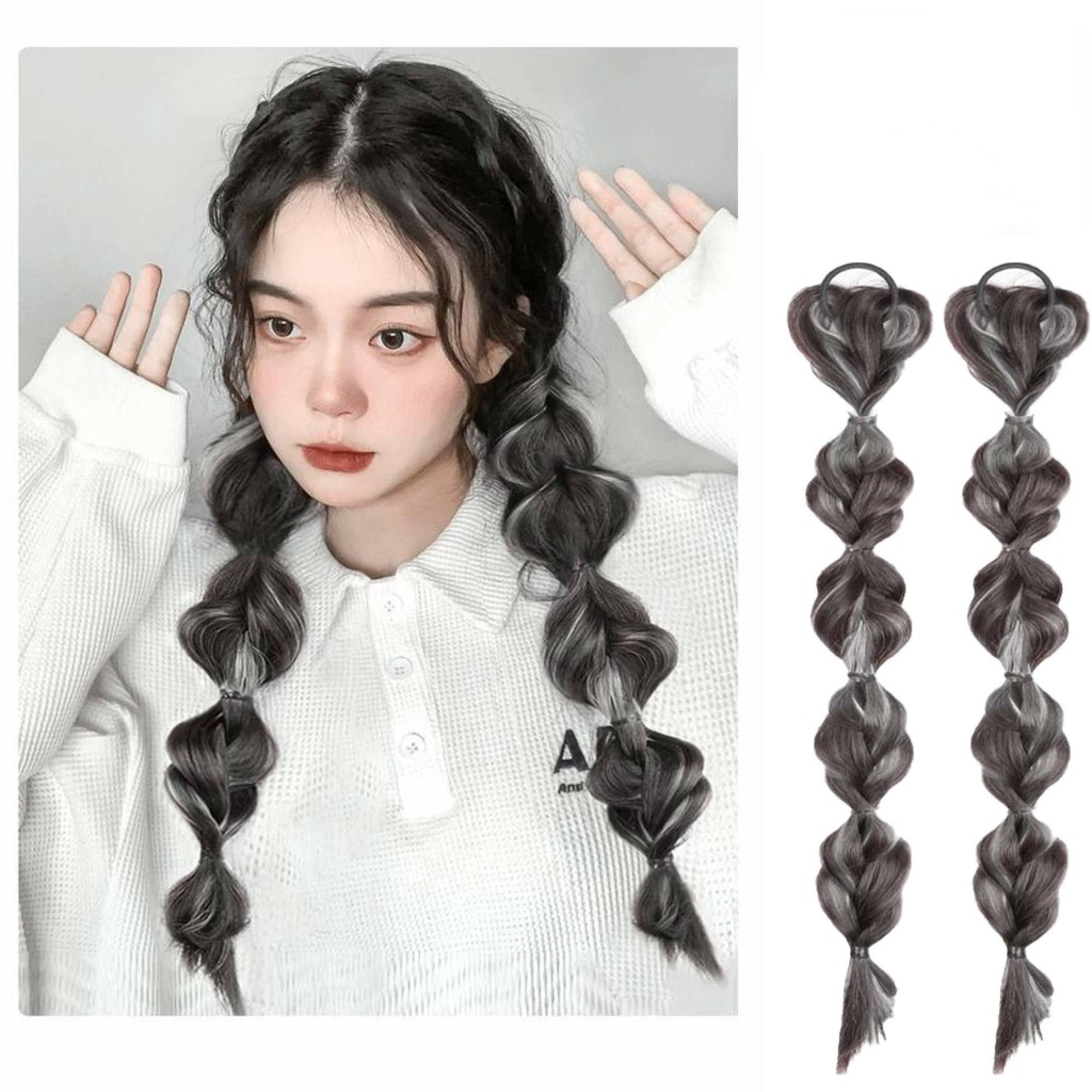 Natural Ponytail Wig Bubble Braid Boxing Braid Highlights Twist Dirty ...
