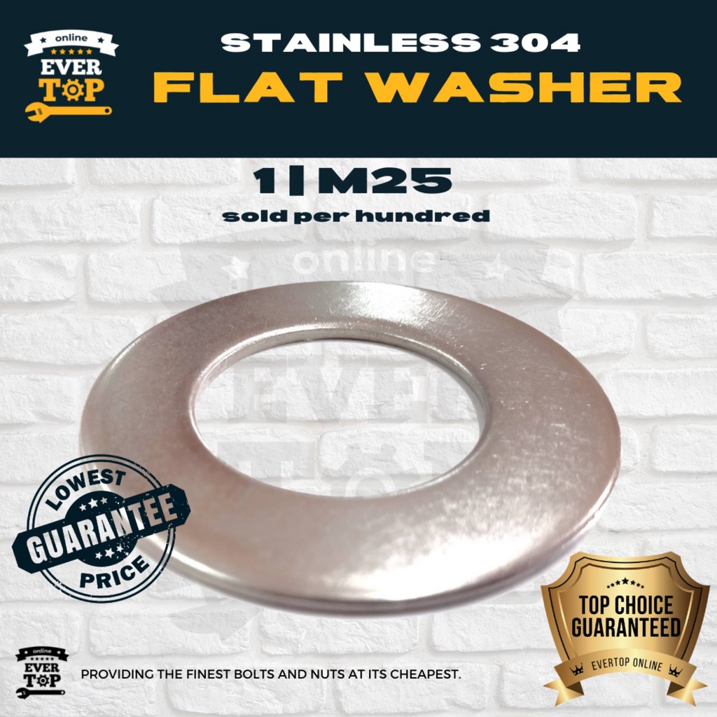 STAINLESS 304 FLAT WASHER 1 | M25 (3PCS PER ORDER) | EverTop Online ...