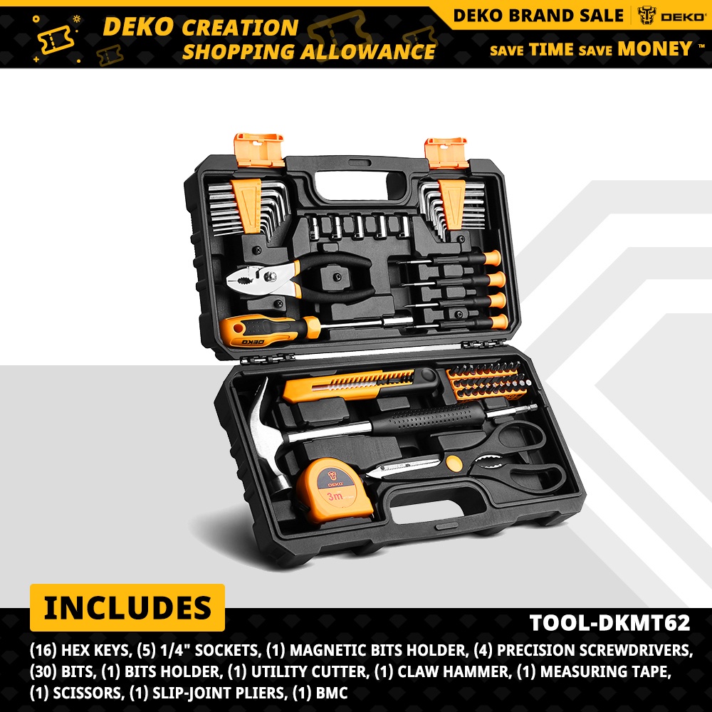 Deko Dkmt62 Car Repair Socket Wrench Hand Tool Set (62 Pcs) | Shopee ...
