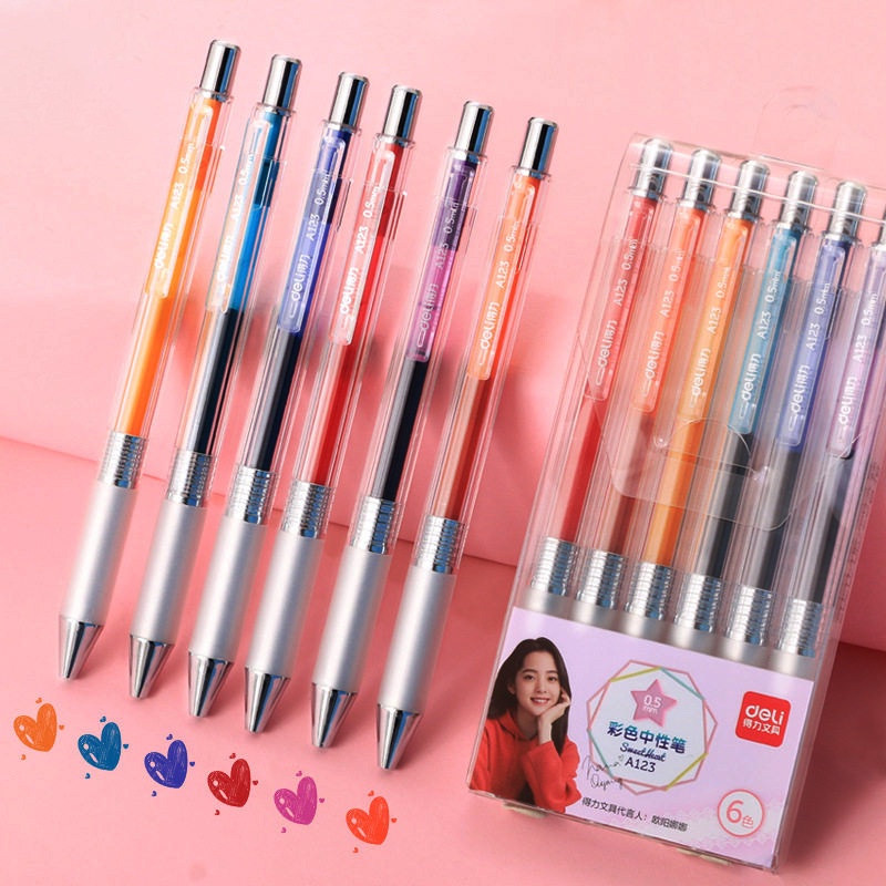 Deli 6PCS 0.5mm Color Gel Pen Set Full Needle Tube Ballpen A123 ...