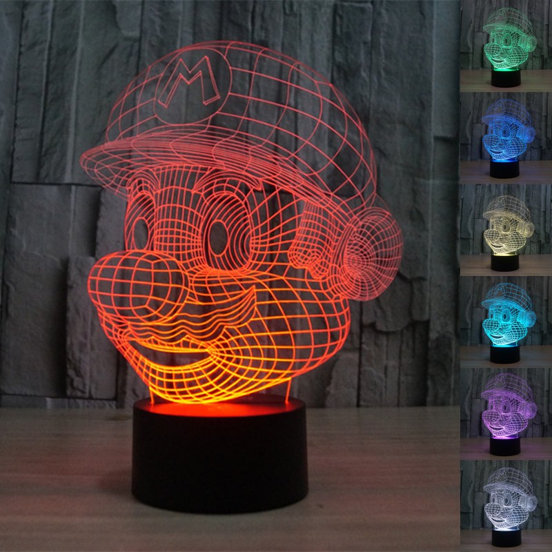 Super Mario Bros 3D Night Light 7 Colors USB LED Table Lamp | Shopee ...