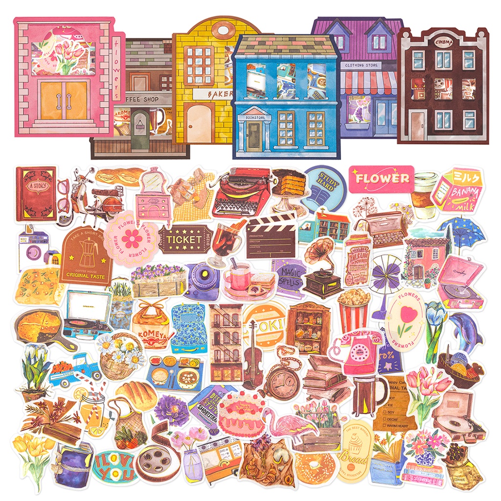 Mayplous 6 Packs Scrapbook Sticker Shop Sticker Washi Sticker Street ...