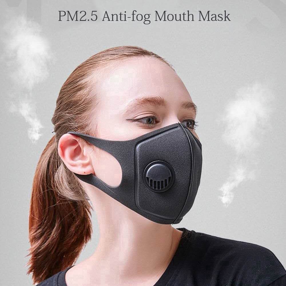 Sponge Black Mask with Valve Men and Women Fashion Breathable Anti-dust ...
