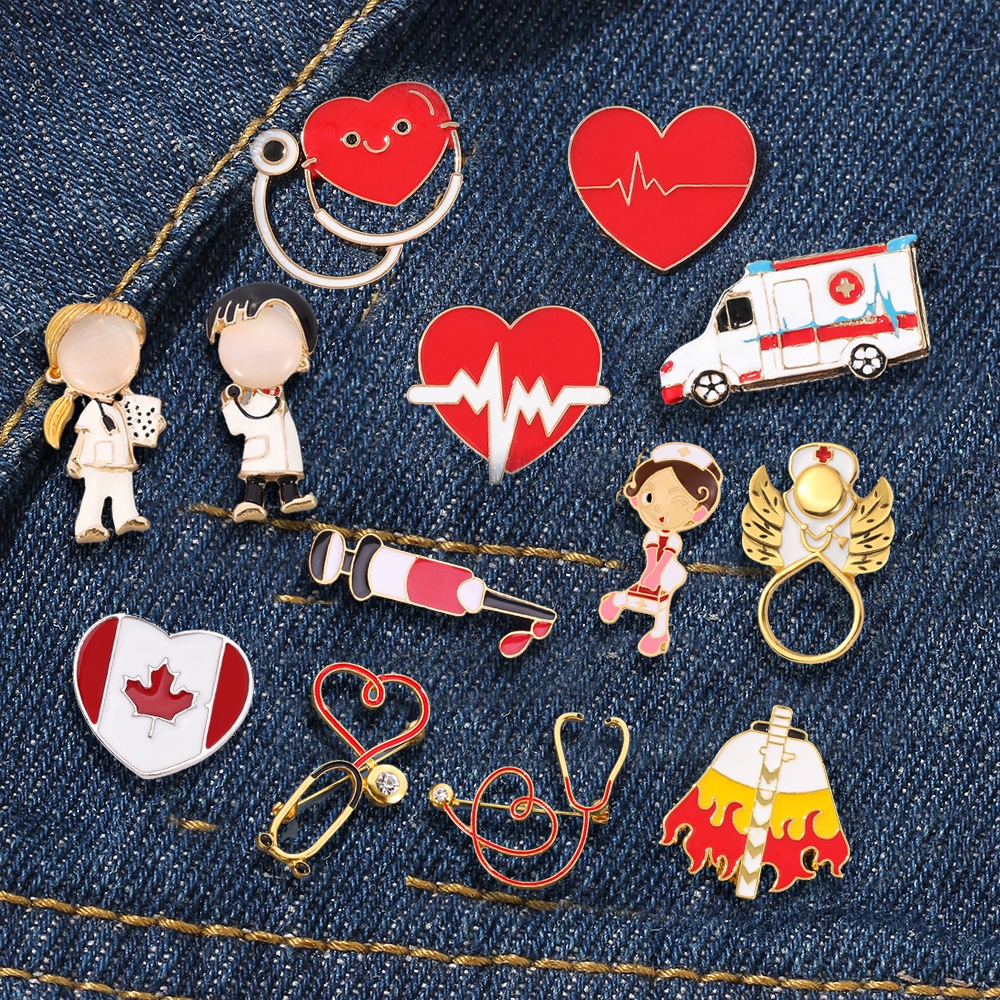 Medical Series Enamel Brooch Stethoscope Ecg Male Female Doctor Nurse ...