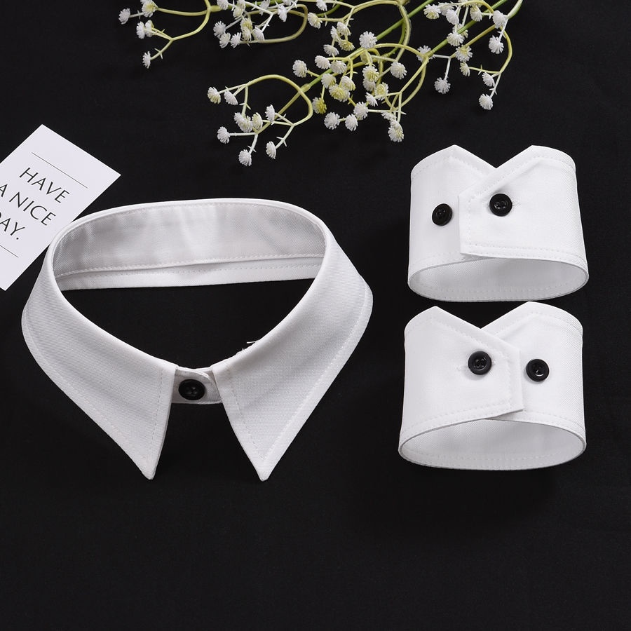Men Clothes Simple Shirt Single Collar Sleeve Set White Decorative Fake ...
