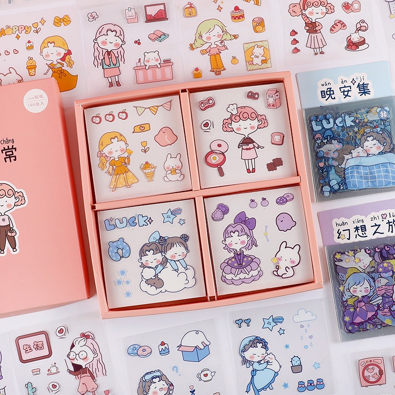20 Sheets Cartoon Smart Girl Series Stickers Decorative DIY Waterproof ...