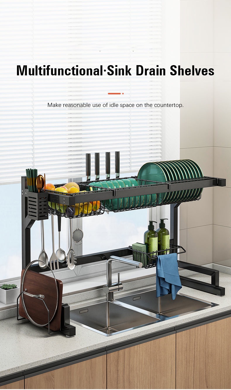 Guga Stainless Steel Kitchen Organizer Rack Shelf Multi-Function Drain Rack Bowl And Chopstick ...