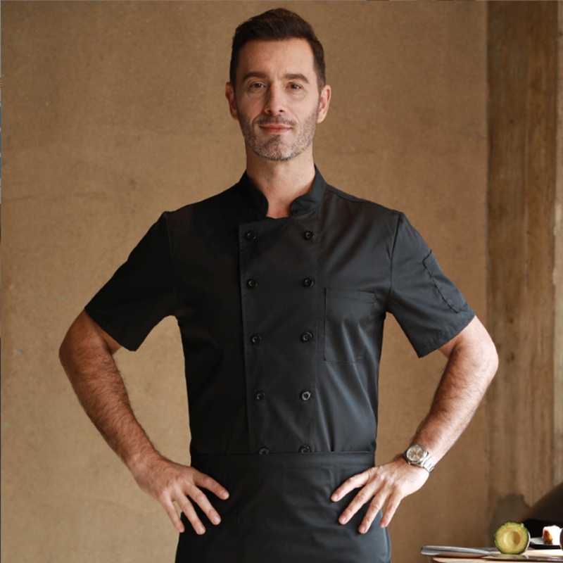 Ready Stock Solid color double-breasted chef uniform long-sleeved hotel ...