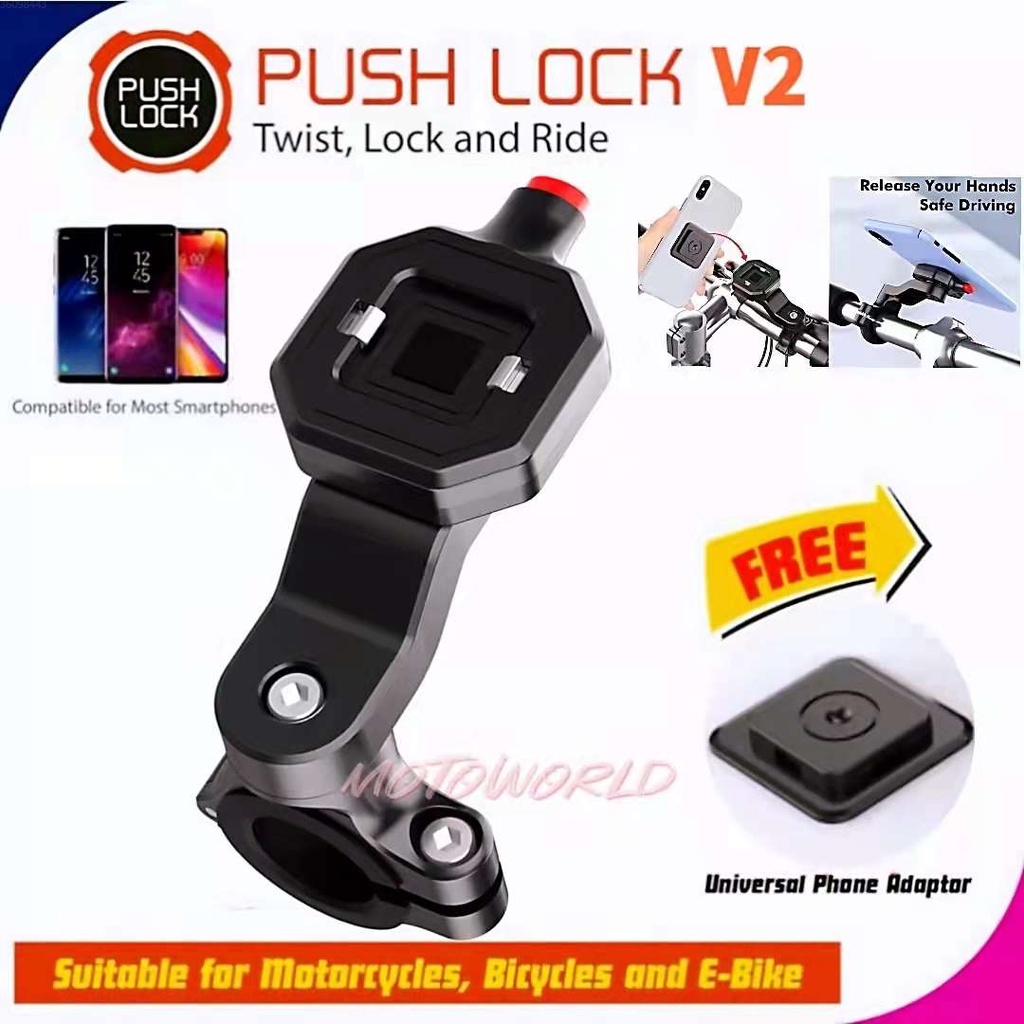 Push Lock V2 (Original) Motorcycle/Bicycle Phone Holder Mount 360 ...
