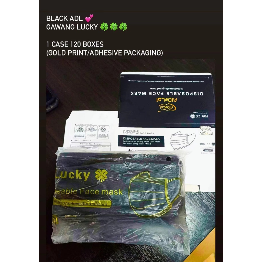 LUCKY black MASK Disposable Face Mask 3 ply 50 pcs per Box | Shopee ...