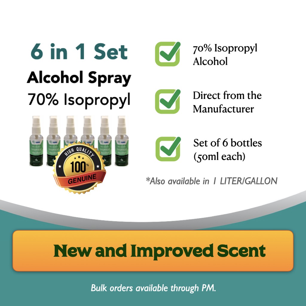 Alcohol 50ml Spray - 6 Bottles in 1 Set - 70% Isopropyl Solution ...