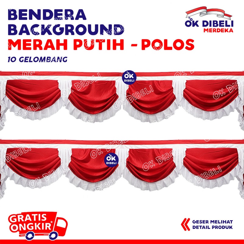 MERAH Plain Background Flag Red and White Flag Backdrop 10 Waves ...