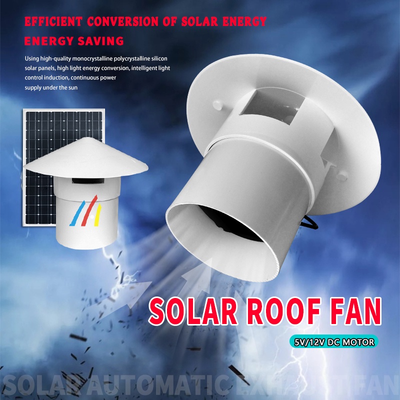 Solar 12V circular exhaust fan 4 inch 100 air duct ventilation 10cm ...