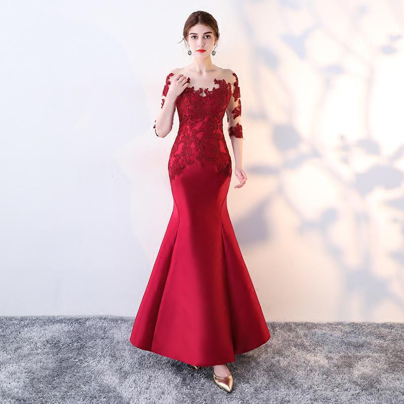 MERAH RED HALF SLEEVE EMBROIDERY SLIM DRESS / RED DRESS 13433 ESME ...