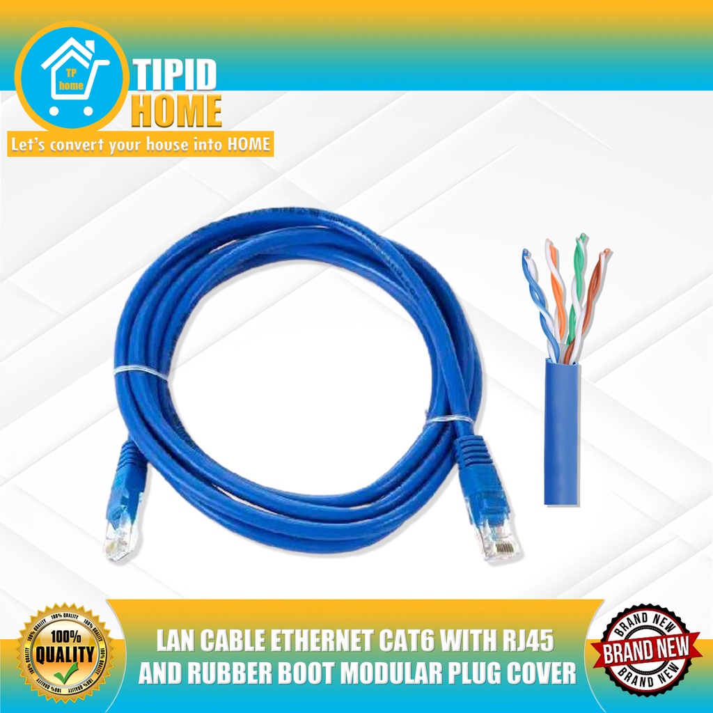 LAN CABLE ETHERNET CAT6 WITH RJ45 AND RUBBER BOOT MODULAR PLUG COVER (1 ...