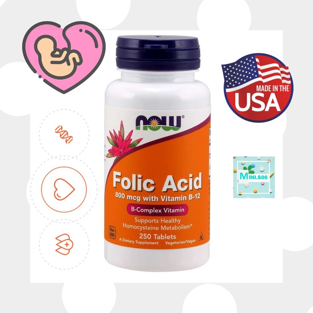 [Folic] Now Foods Folic Acid+ B-12 x 250 Tablets (Tablets) | Shopee ...