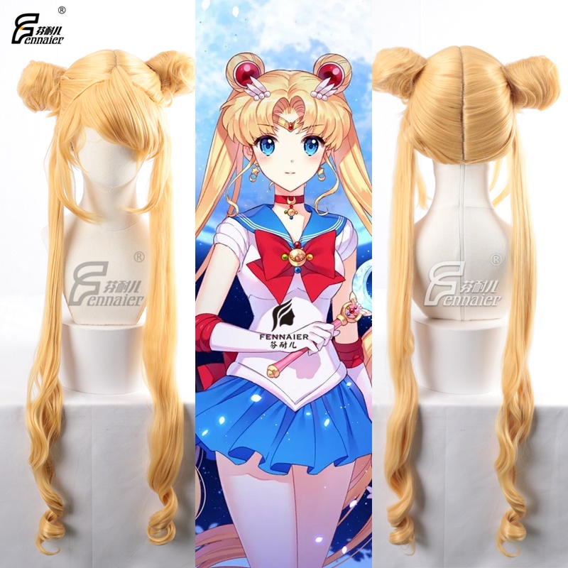 044 Fennel Sailor Moon Wig Water Ice Fake Hair Princess Bunny Golden ...