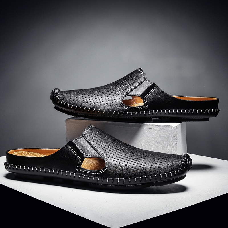 Men's Half Slipper Slip-On Slip-on Slip-On Mules Korean style open toe ...