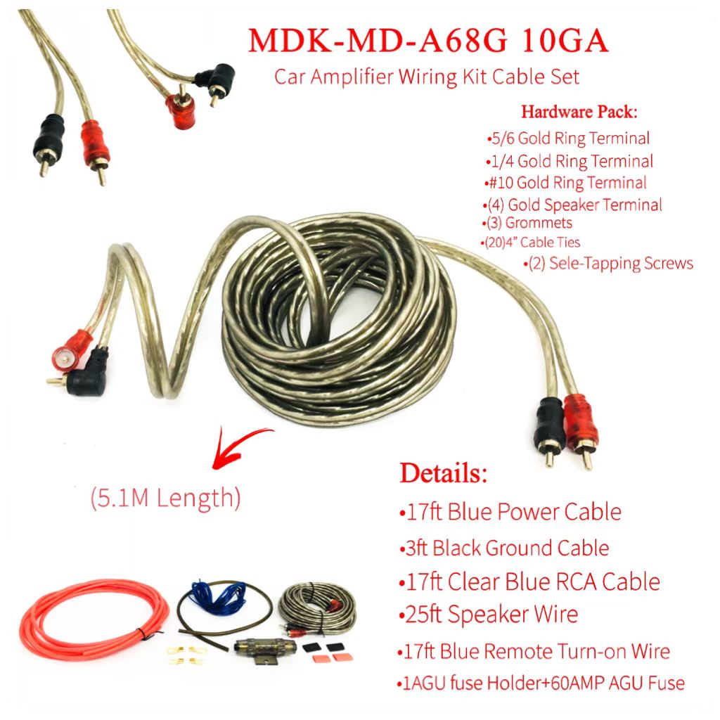 OSCPA MDK MD-68G 10GA CAR AUDIO AMPLIFIER WIRING CORD KIT CABLE SET ...