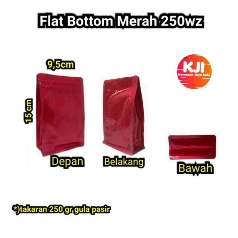 MERAH 250 Gram Zipper Red Alufoil Flat Bottom Packaging. coffee ...