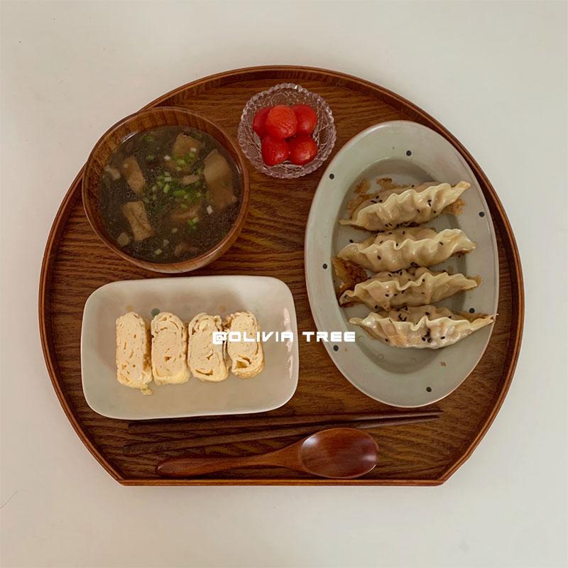 Ins Japanese-style Wooden One-person Semi-circular Tray Snack Tray Log ...
