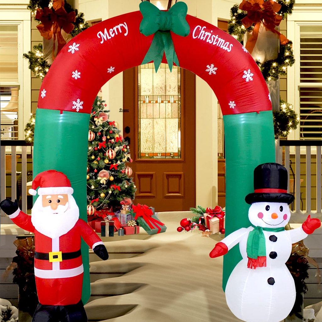 Christmas Inflatable Archway 8 Foot Tall Lighted Santa And Snowman