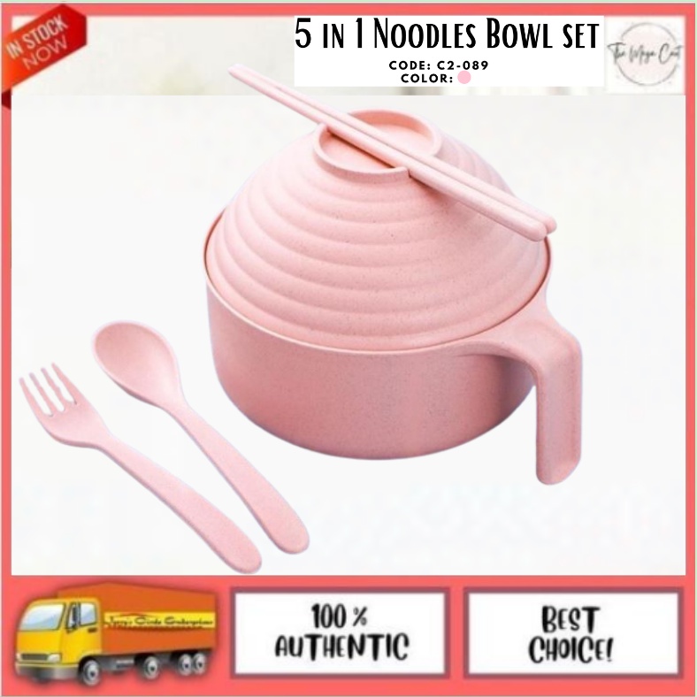 Japanese Style Noodle Bowl Set With Lid 5in1 Wheat Straw Noodle Bowl ...