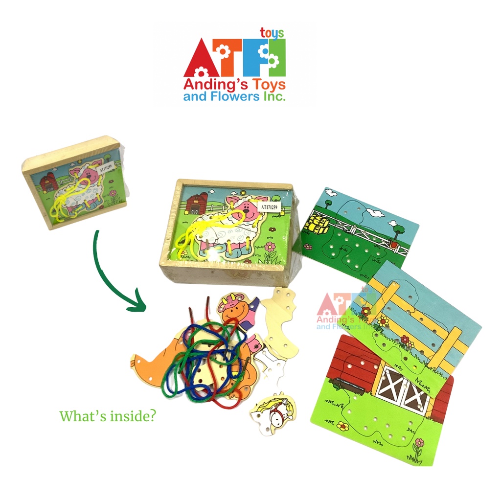 Wooden Lacing Farm Animal Toys Montessori Toy Educational Puzzle ...