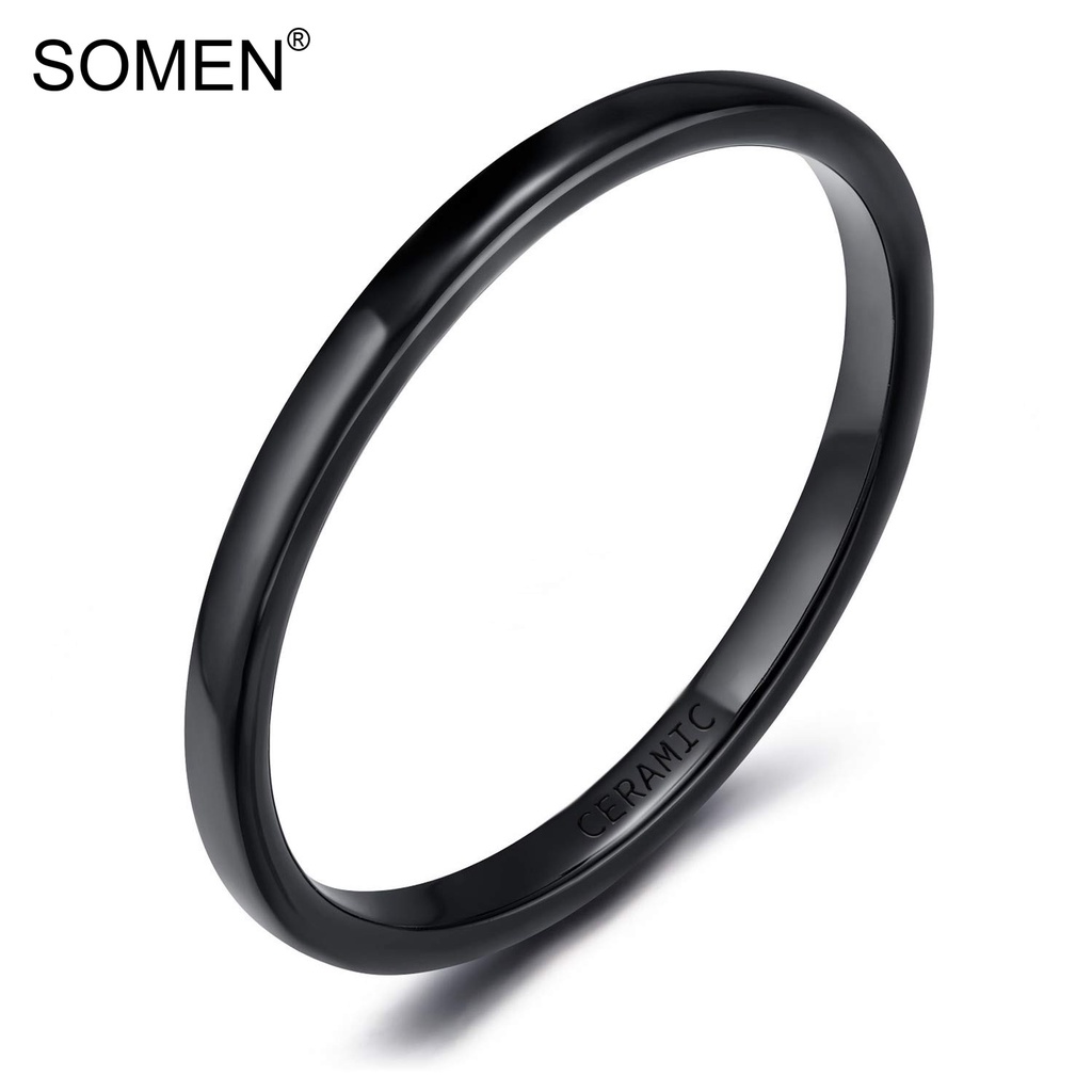SOMEN 2mm Black Ceramic Rings for Men Women Comfort Fit Engagement ...