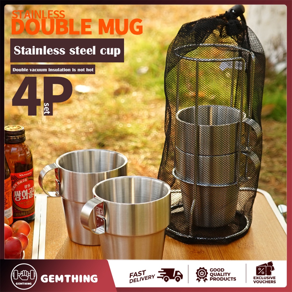 Camping Tableware Outdoor Non-magnetic Stainless Steel Water Cup 4 ...