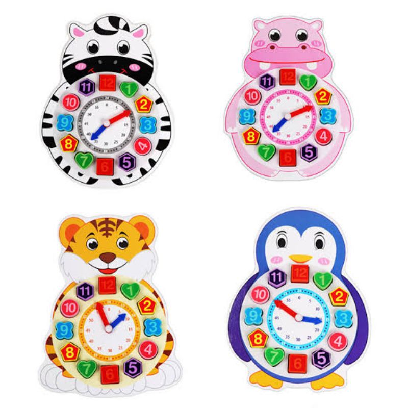 Wooden Clock Animals Time-Telling with Numbers | Shopee Philippines