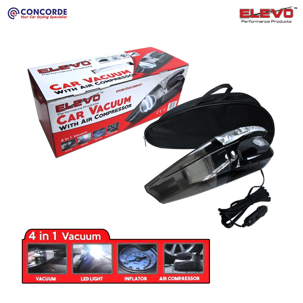 Concorde Elevo Car Vacuum with Air compressor with Gauge, LED Light 12 ...