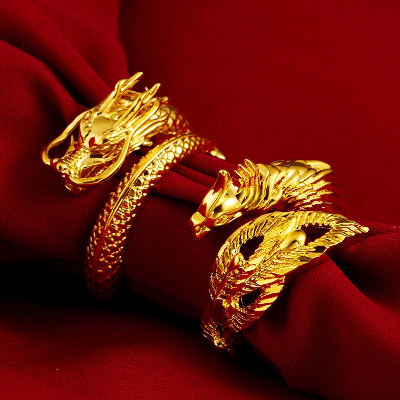 Fashion Men Gold Plated Dragon Phoenix Rings Layered For Couple Rings ...