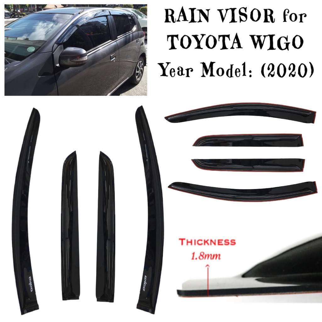 CPAO RAIN VISOR WINDOW VISOR DEFLECTOR For TOYOTA WIGO 2020 BLACK ...